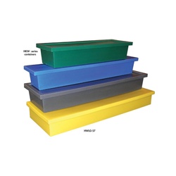 Molded plastic containers designed for heavy-duty use.